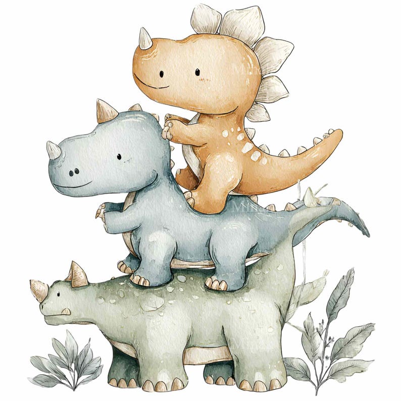 21 PNG Dinosaur Clipart Watercolor – Baby Dino Stack Illustration ...