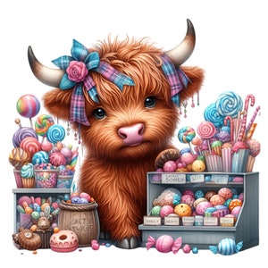 Candy Cow Clip Art, 12 PNG Cute Sweets Shop Highland Cow, Funny Grandma ...