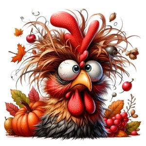Funny Rooster Fall Leaves 12 PNG Crazy Chicken Graphics Cartoon ...
