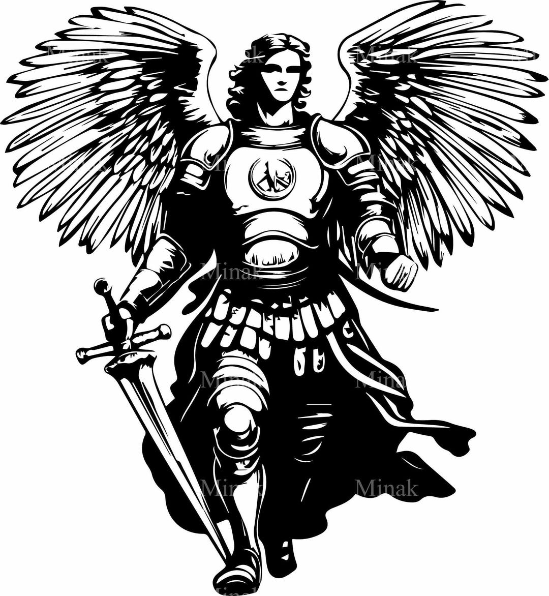 5 Archangel Warrior SVG, Angel With Sword Cut File, Strong Winged ...
