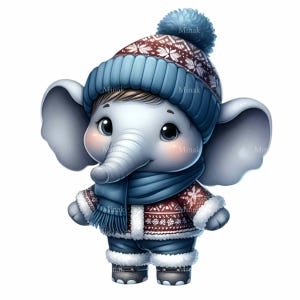 Baby Elephant PNG Clipart in Winter Clothes, 12 Adorable Elephant With ...