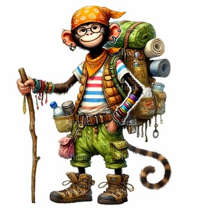 15 Hiking Monkey PNG Clipart – Cute Explorer Monkey With Backpack ...