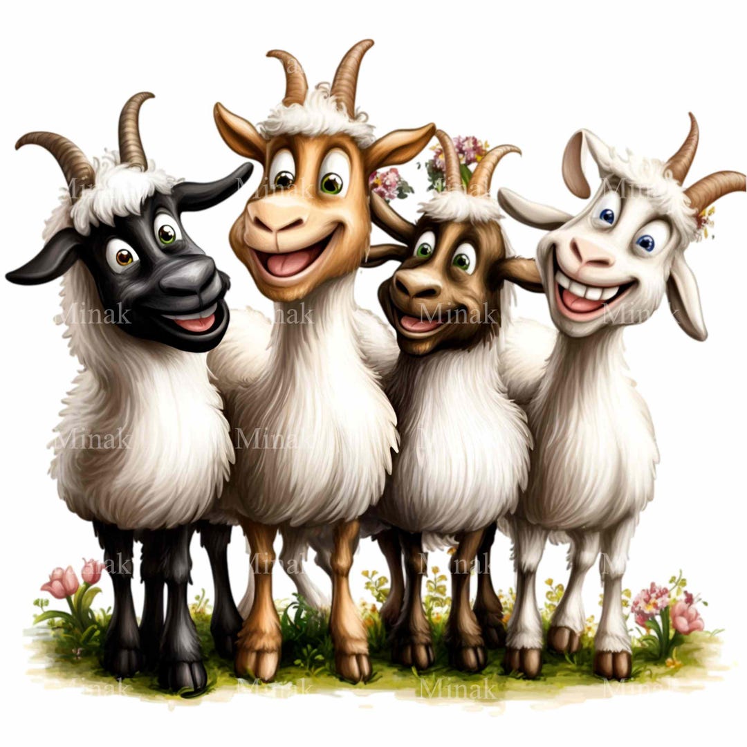 12 Funny Cartoon Goats PNG Clipart - Four Colorful Goats With Playful ...