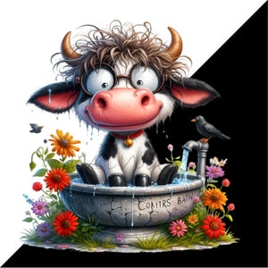 15 Cute Highland Cow in Bathtub Clipart PNG | Baby Bull Bath Time With ...