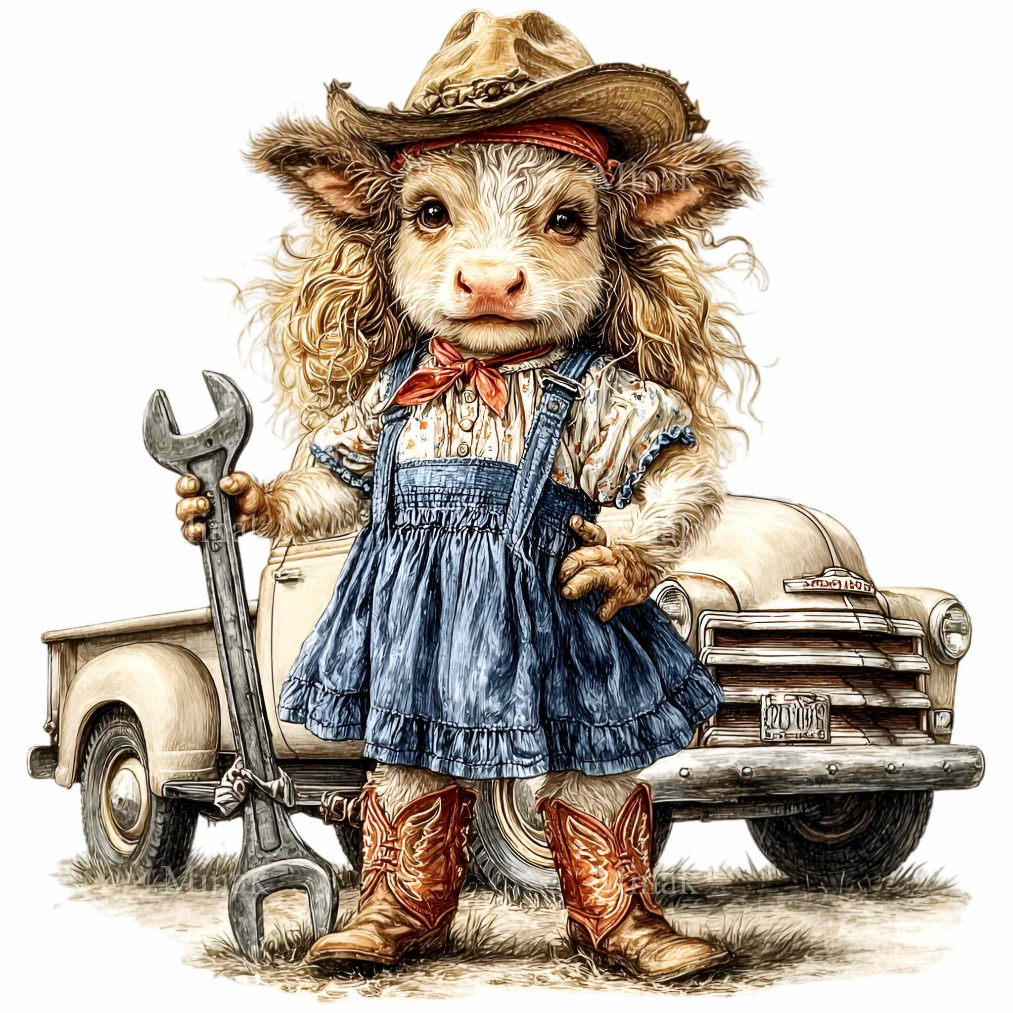 15 PNG Cow Clipart Western Mechanic Illustration, Watercolor Farm ...