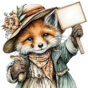 10 PNG Blank Sign – Vintage Fox Clipart – Cute PNG for Cards, Labels ...