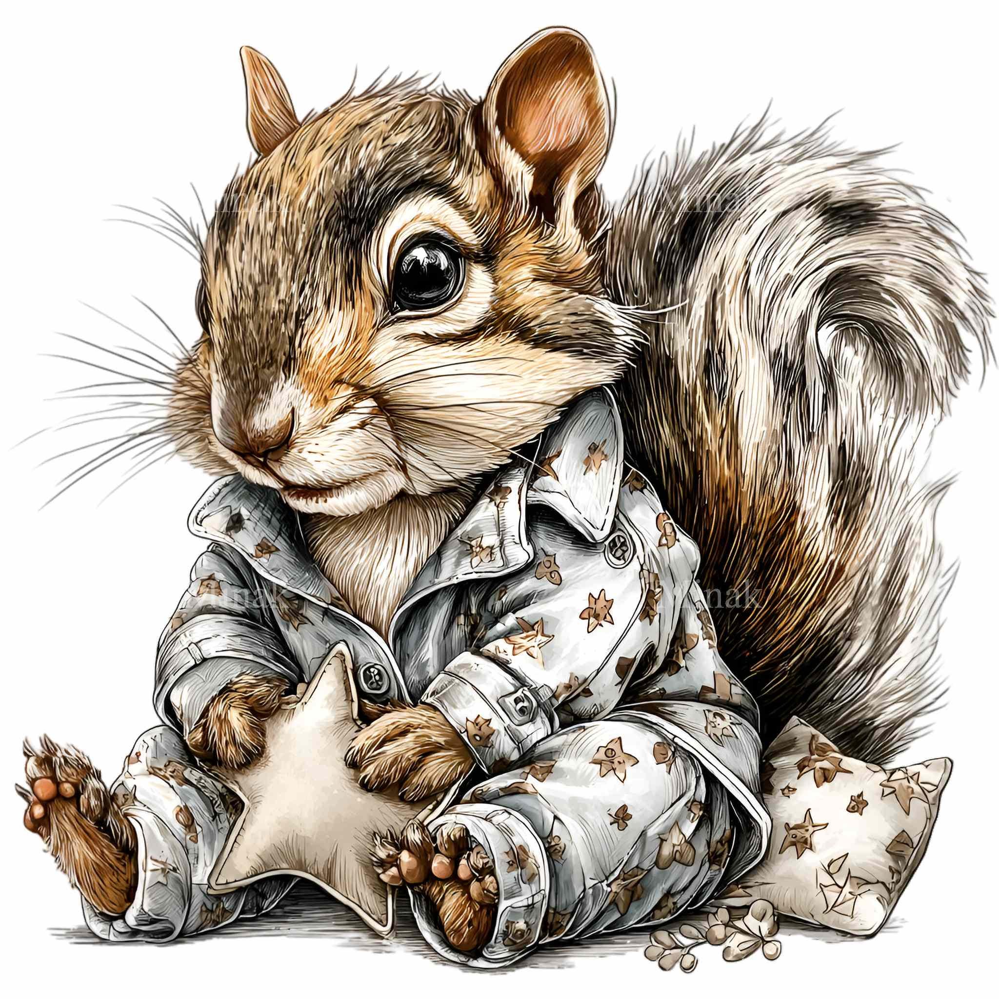 10 PNG Clipart écureuil endormi, pyjama animaux graphiques, art ...