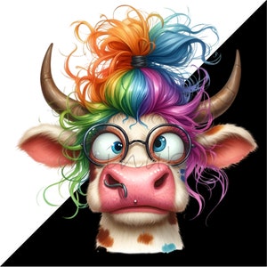 10 PNG Rainbow Cow Clipart – Colorful Cow PNG – Funky Farm Animal ...