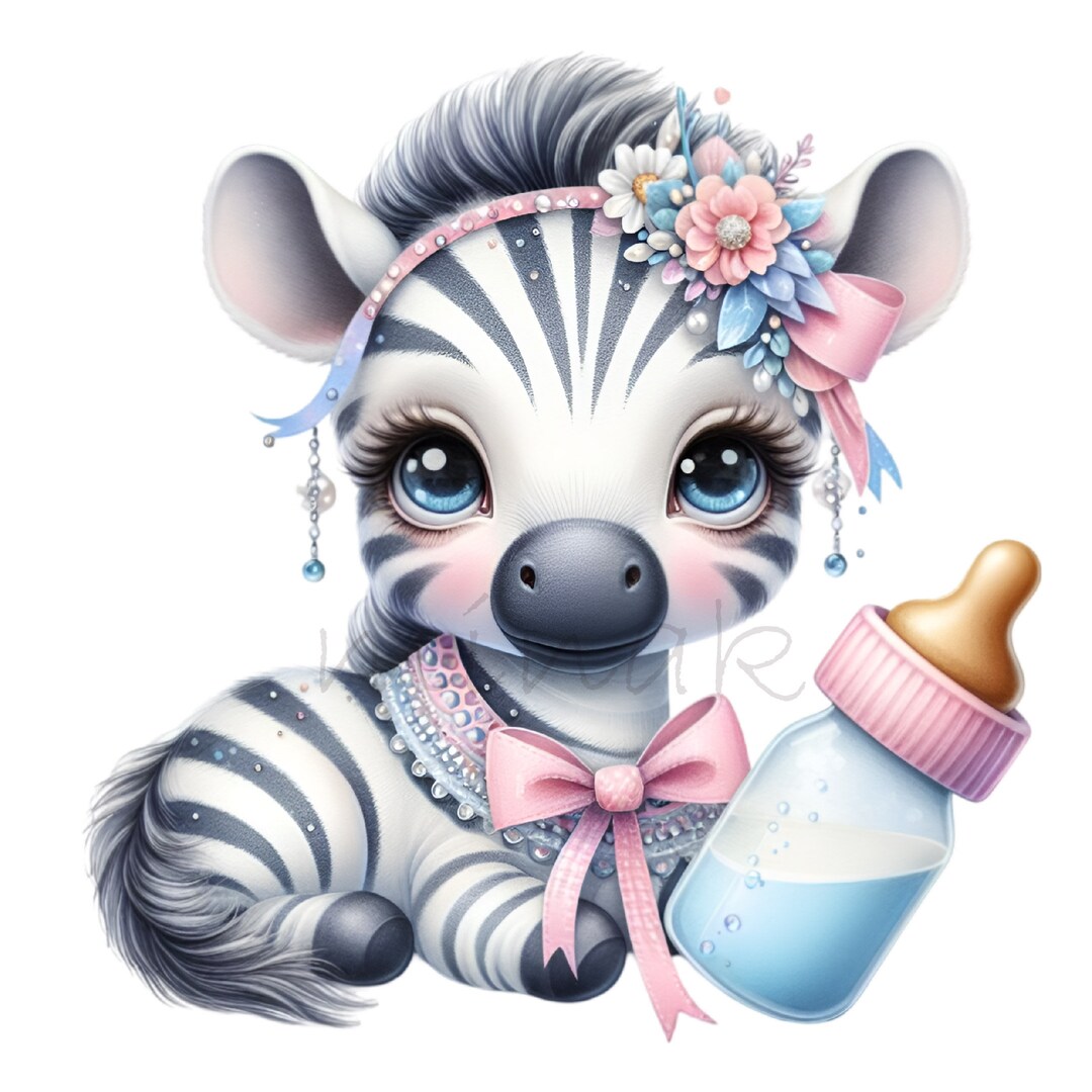 10 PNG Baby Zebra PNG – Cute Girl Zebra Clipart With Bottle and Bow ...