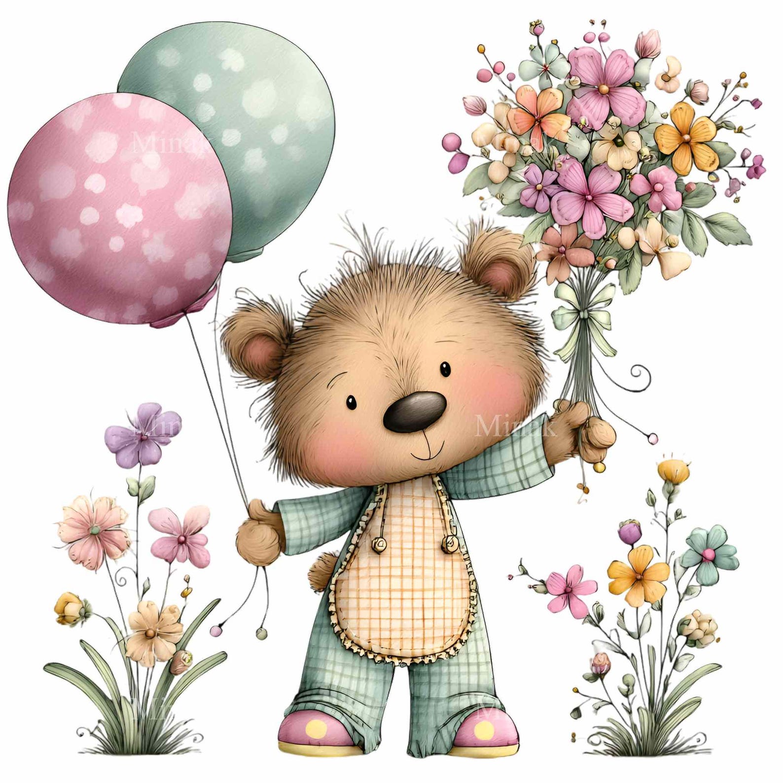 16 PNG Birthday Bear Clipart – Cute Bear PNG for Nursery Wall Art, Baby ...