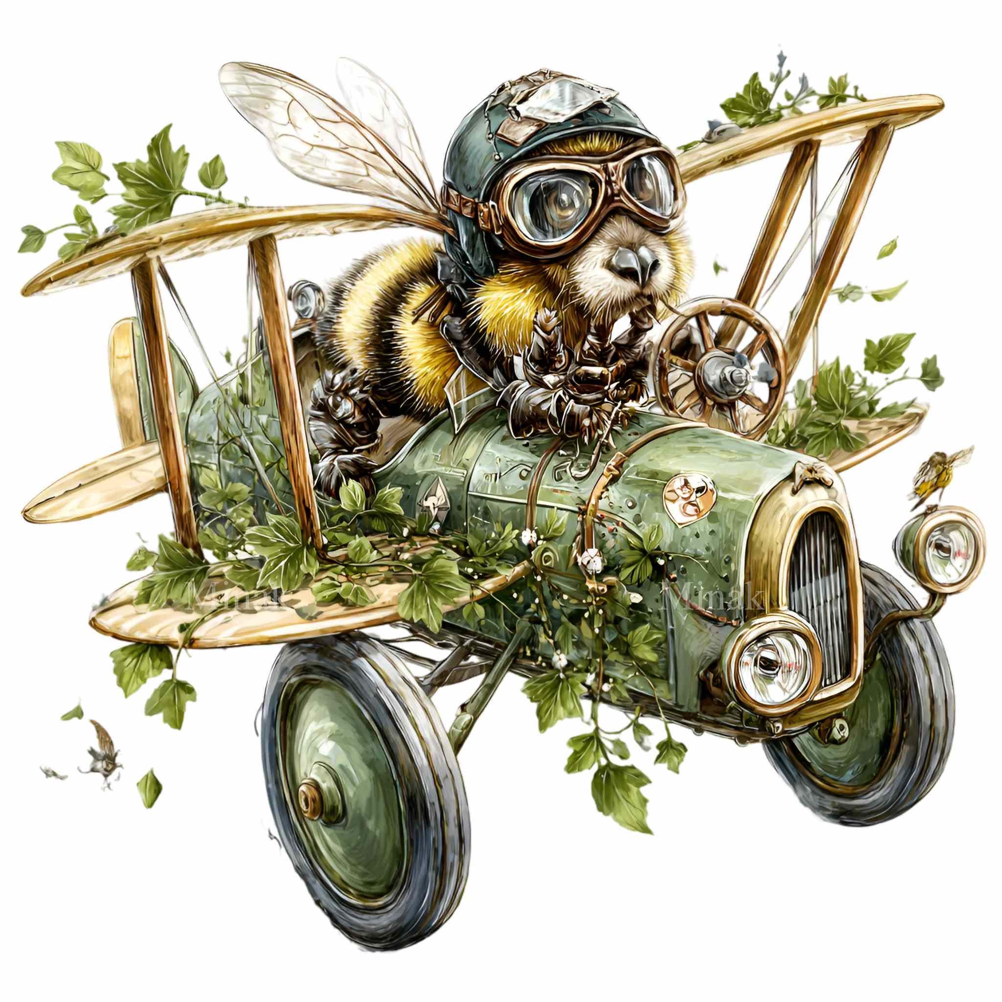 15 PNG Pilot Bee Vintage Airplane Clipart, Aviator Bumblebee Art ...
