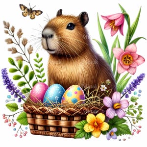12 Cute Capybara With Easter Basket PNG Clipart, Adorable Capybara ...