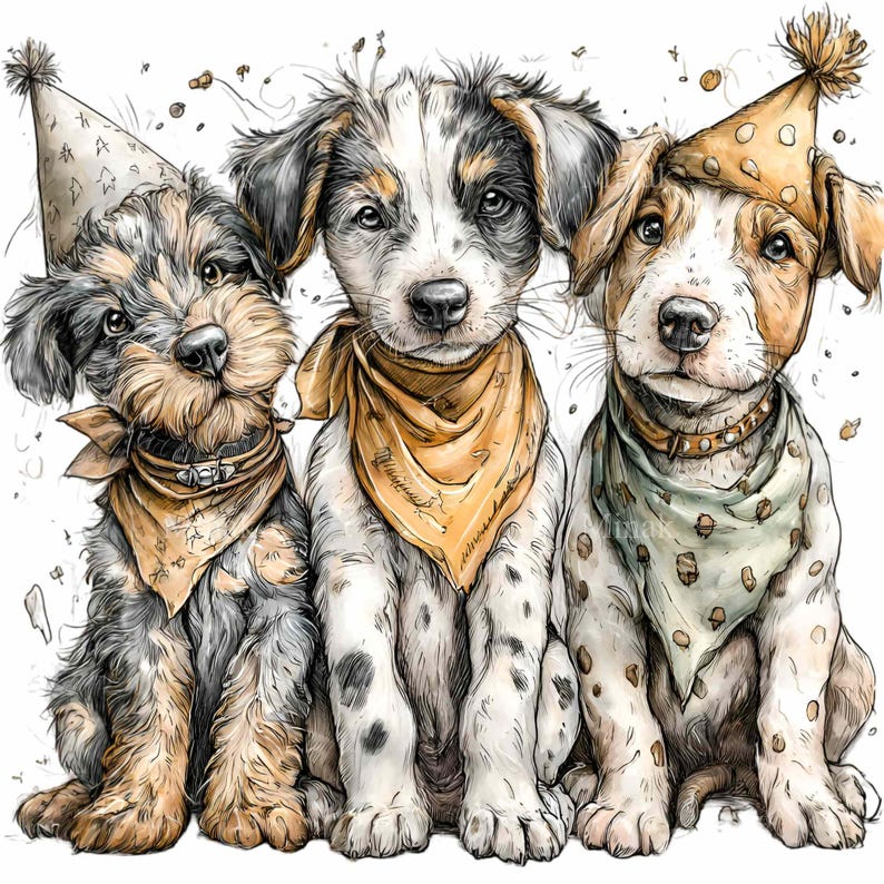 10 PNG Puppy Clipart – Birthday Dogs Illustration With Party Hats for ...
