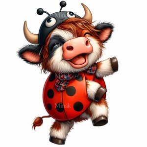 Cow PNG Clipart in Ladybug Outfit With Fluffy Hair and Ladybugs, 12 PNG ...
