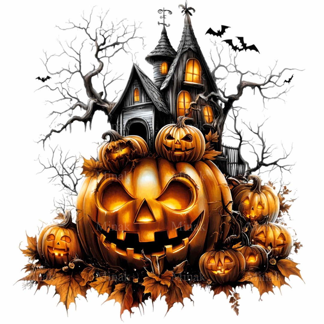 10 Haunted Pumpkin House PNG Clipart – Spooky Halloween Scene With Jack ...