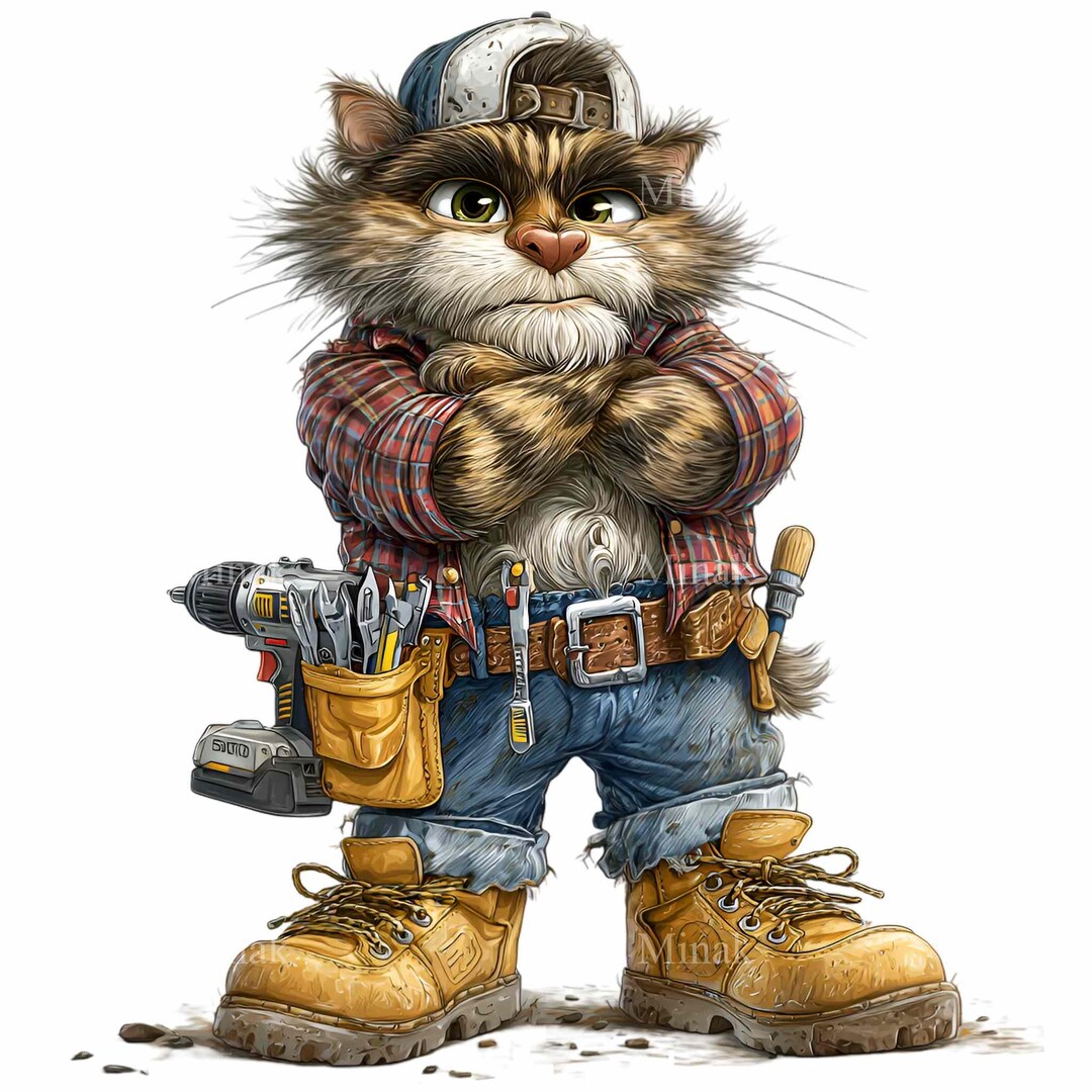 16 PNG Handyman Cat Clipart, Construction Worker Kitten, Carpenter ...