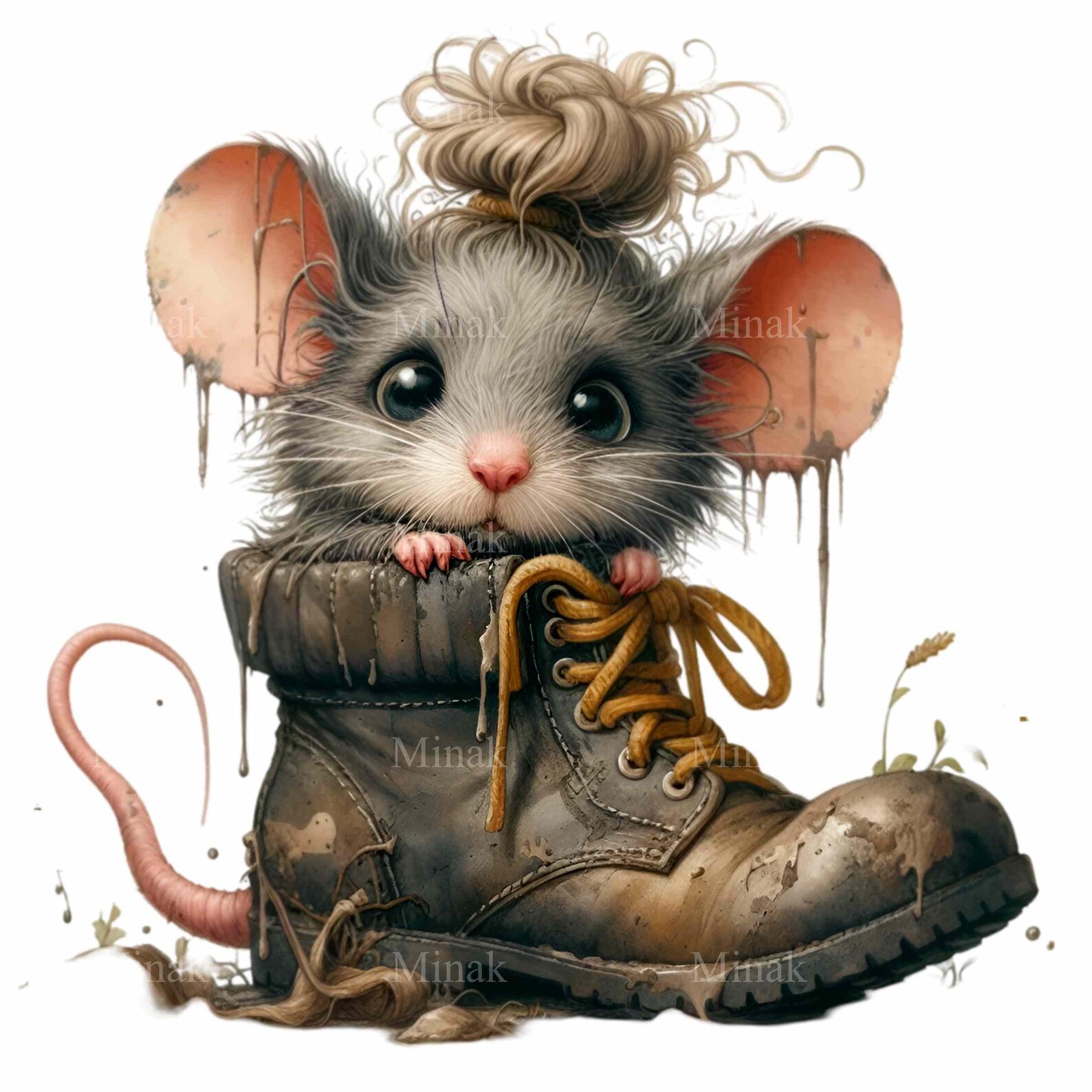 12 PNG Mouse in Boot Clipart, Garden Floral Illustration - Etsy