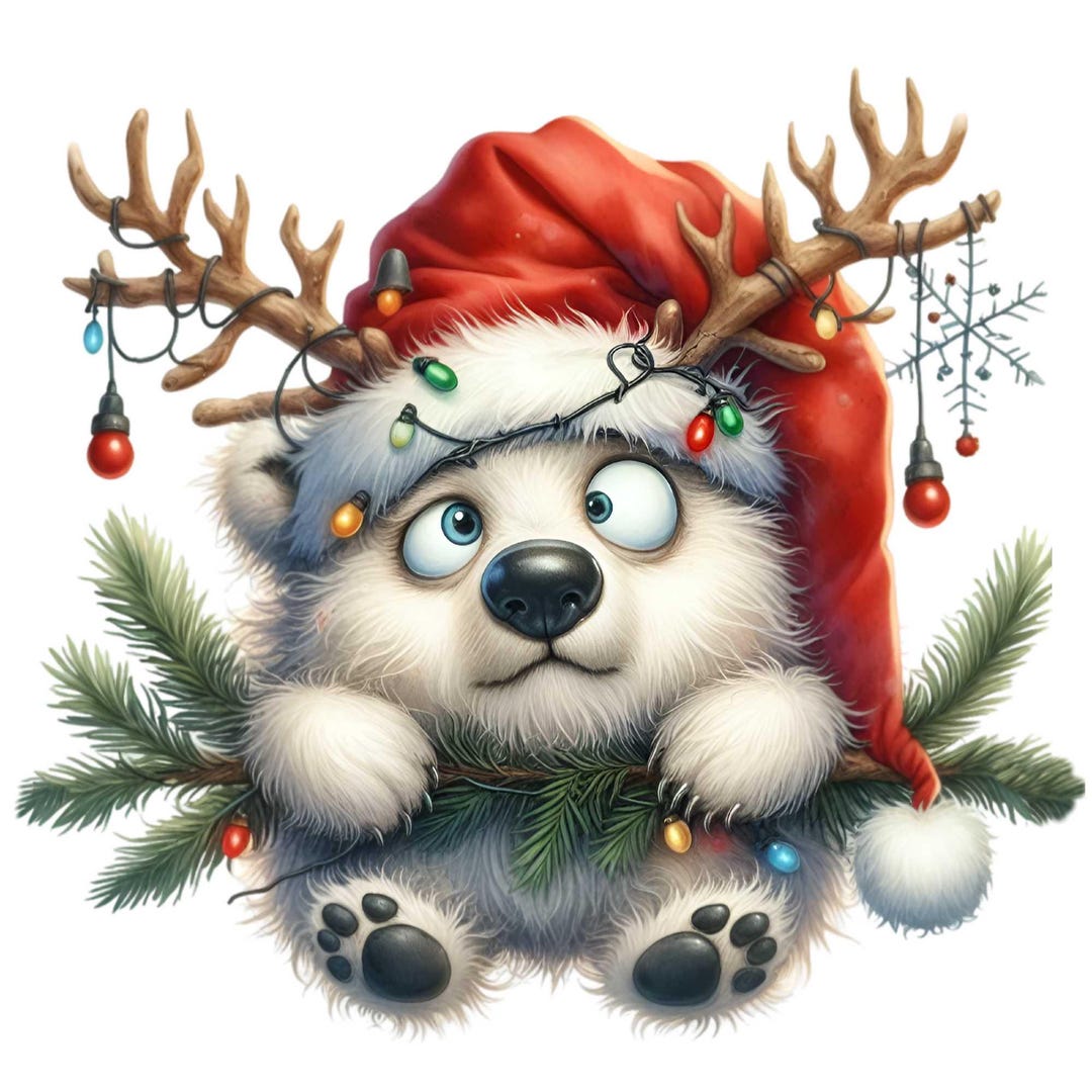 Adorable Polar Bear Christmas Clipart PNG 15 Cute Bear With Santa Hat ...