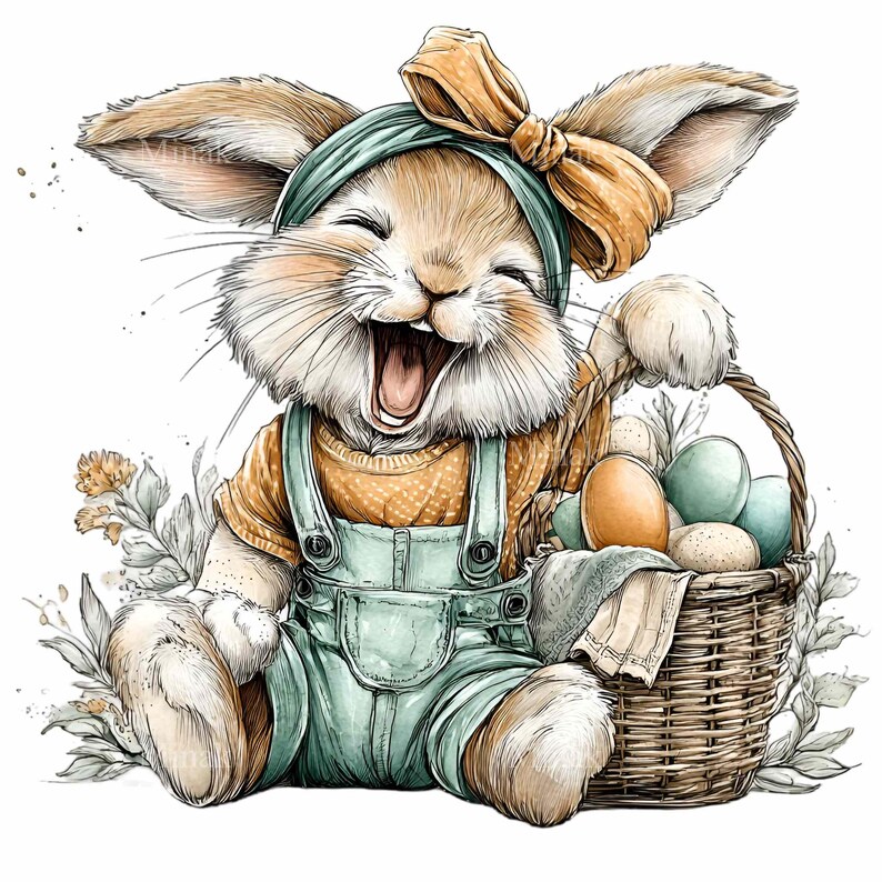 14 PNG Easter Rabbit Clipart – Laughing Bunny With Eggs Basket ...
