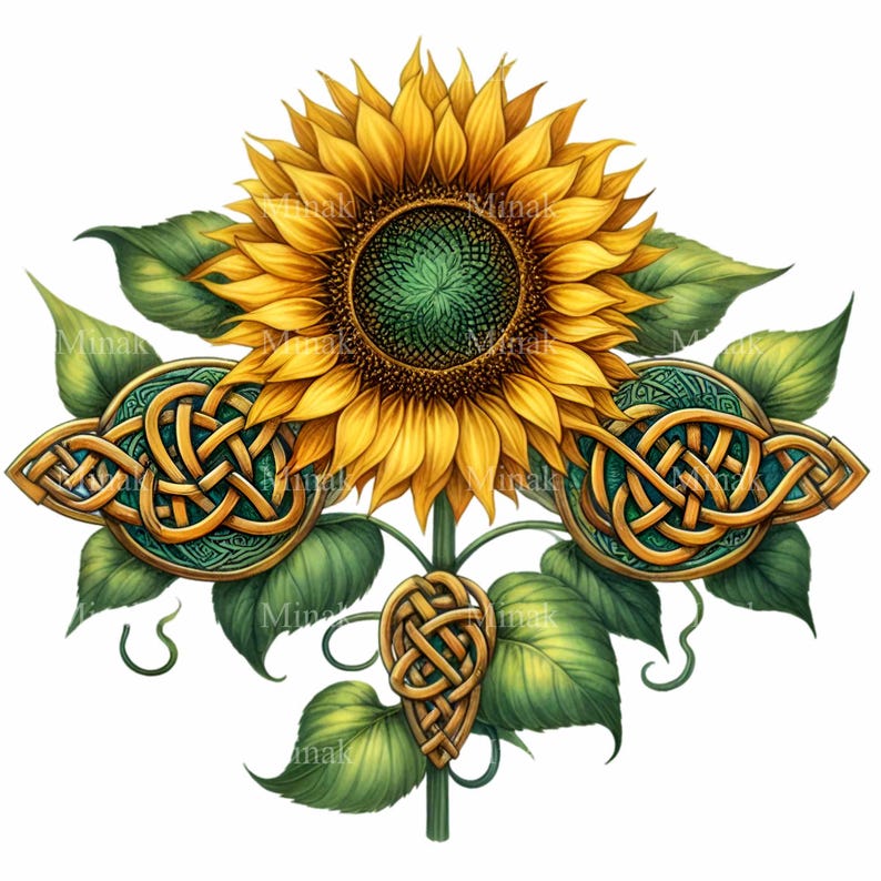 15 PNG Celtic Sunflower Clipart, Knotwork Floral Sublimation, Irish ...