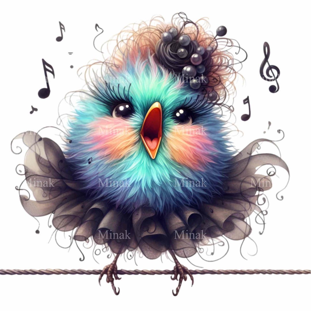 12 Colorful Singing Bird Clipart With Black Tutu. Cute Bird ...