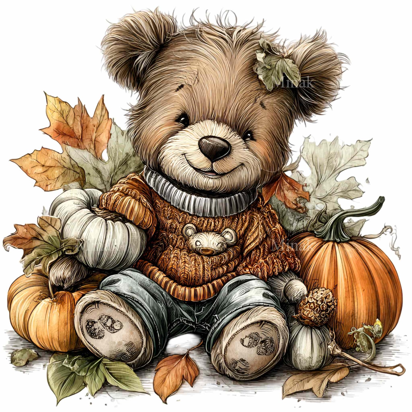12 PNG Autumn Bear – Pumpkin Clipart – Fall Animal Illustration for ...