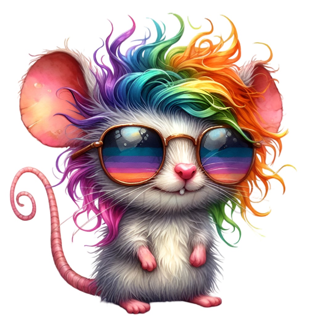 12 Rainbow Mouse Clipart PNG - Colorful Hair, Trendy Sunglasses ...