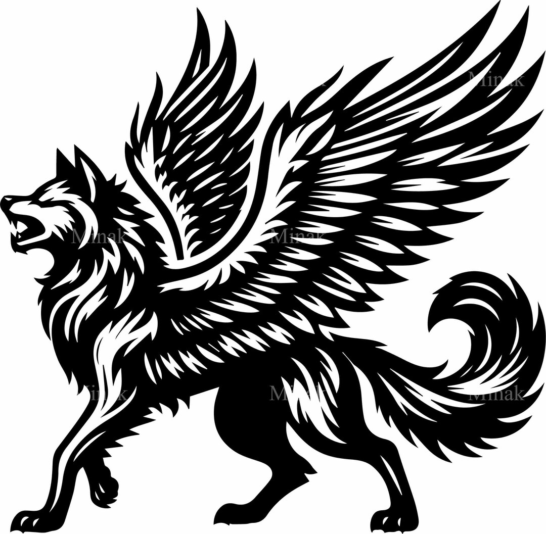 6 SVG Fantasy Winged Wolf SVG Cut File | Mythical Howling Beast Clipart ...