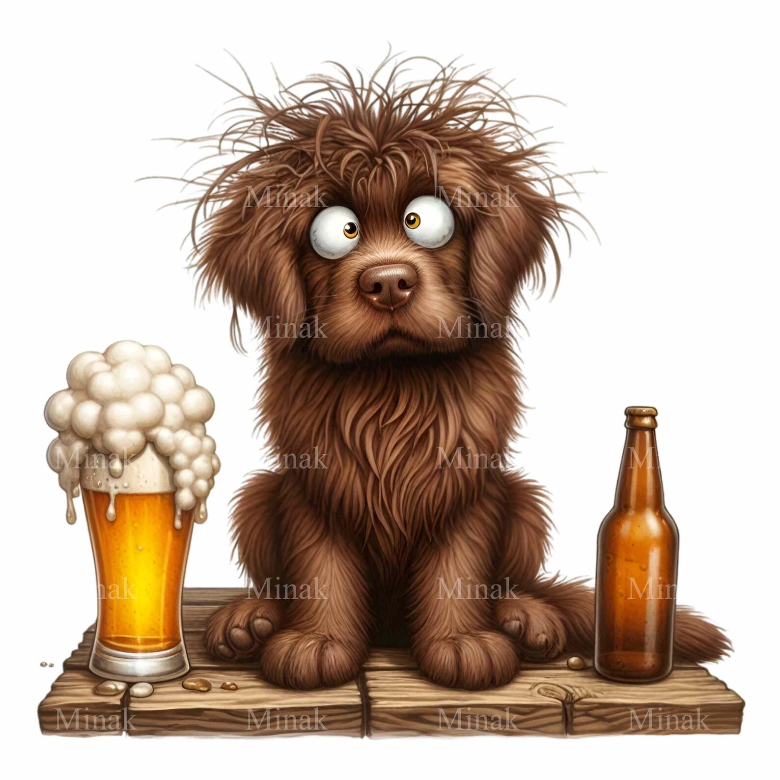 12 Funny Dog PNG Clipart, Scruffy Pup With Beer Mug and Bottle, Cute ...