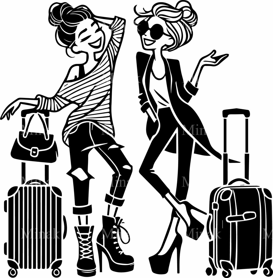 6 Traveling Ladies SVG - Stylish Silhouette With Luggage for Cricut ...