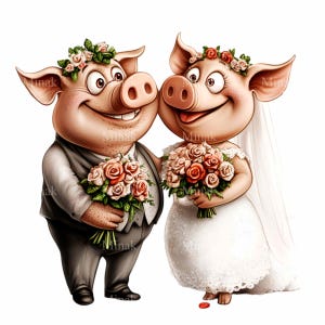 12 Pig Wedding PNG Clipart, Cute Pig Couple Art, Bride and Groom Pigs ...