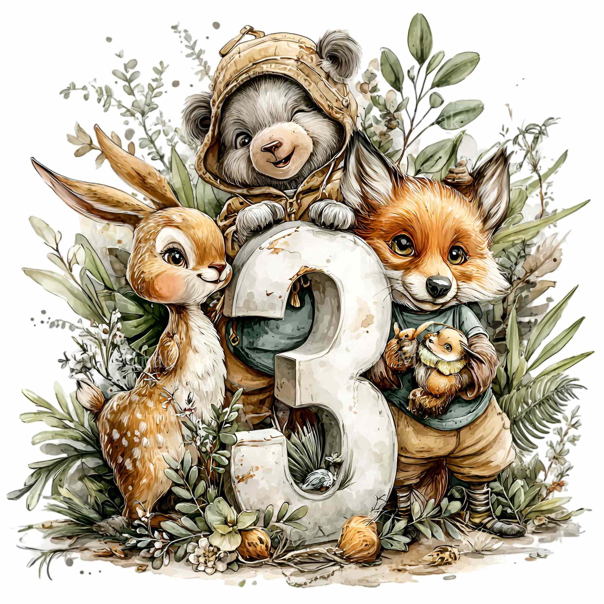 15 PNG Woodland Animals Number 3 Clipart – Third Birthday PNG for ...