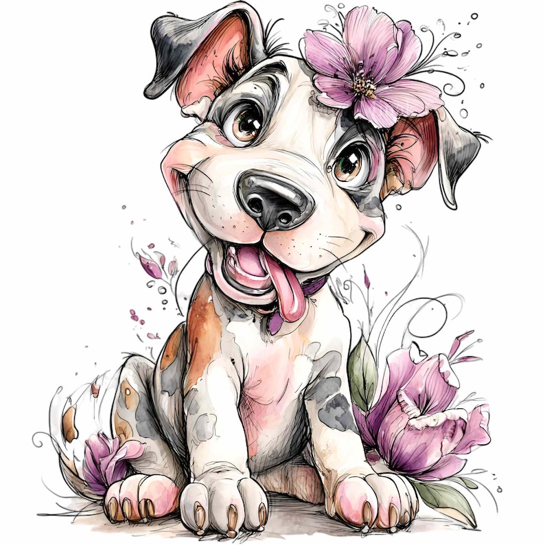 15 PNG Floral Dog Clipart - Cute Puppy With Flower Digital Download for ...