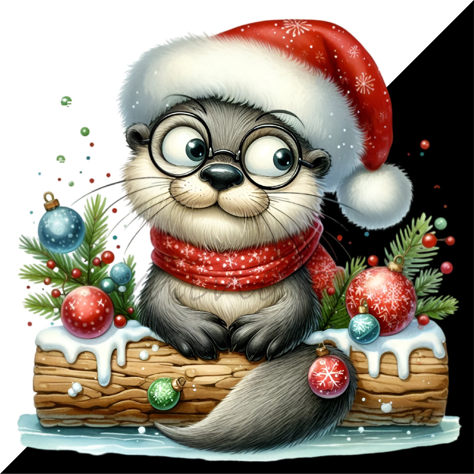 12 PNG Cute Otter With Santa Hat and Ornaments - Festive Christmas PNG ...