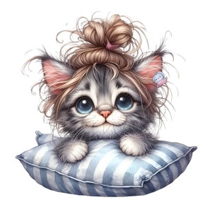 12 PNG Fluffy Kitten Clipart – Cute Cat PNG – Floral Pillow ...