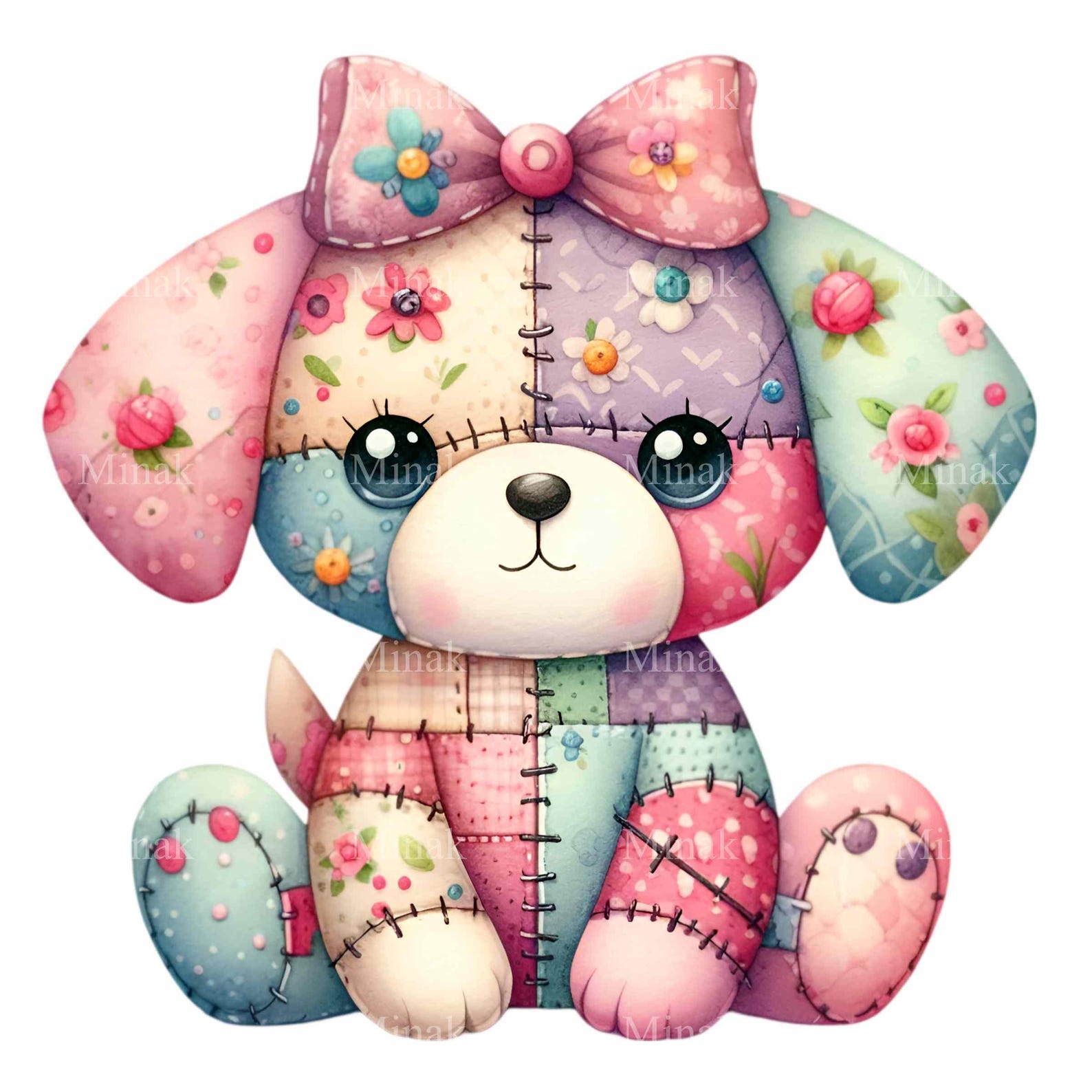 Patchwork Puppy PNG Clipart | 14 Cute Quilted Dog Illustration | Floral ...