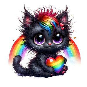 12 Rainbow Cat Clipart PNG, Cute Kitten With Heart, Pride Cat ...