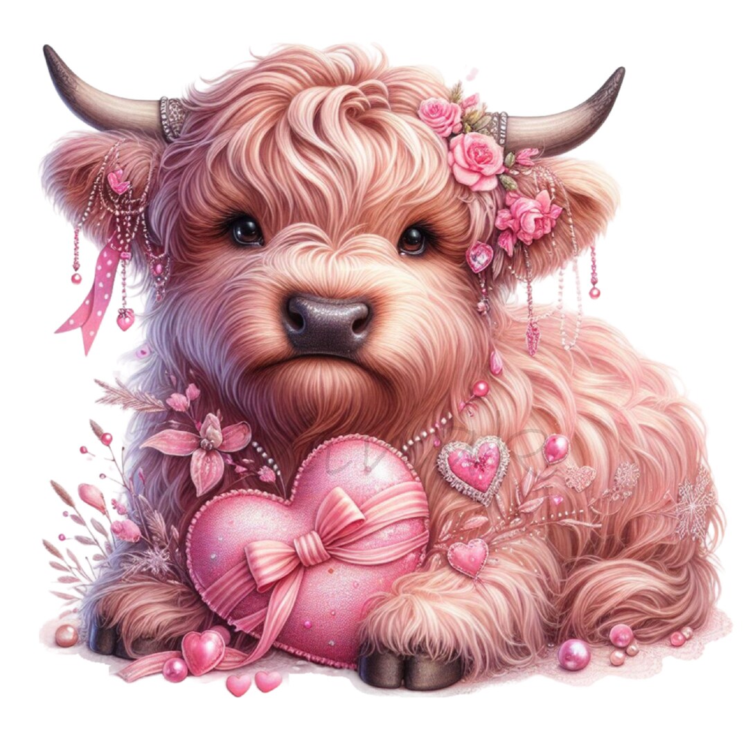 Highland Cow Clipart, Heart Clip Art, Valentine Cow Clipart, 12 PNG ...