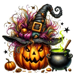 12 Witch Pumpkin PNG Clipart, Spooky Glowing Pumpkin Digital Art ...