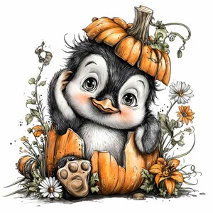 14 PNG Fall Animal Clipart – Pumpkin Penguin PNG – Cute Halloween Bird ...