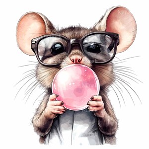 16 Adorable Mouse PNG Clipart - Mouse With Glasses Blowing Bubblegum ...