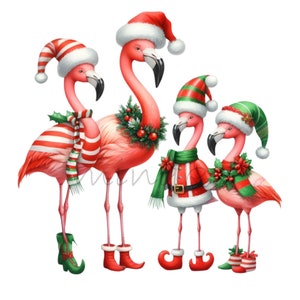 Christmas Flamingos Clipart, 12 Festive Holiday Flamingo PNG, Santa and ...