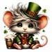 Cute Irish Mouse PNG Clipart With Shamrocks and Green Top Hat | 12 St ...
