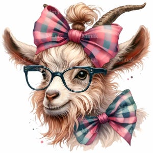 Cute Goat With Pink Bow and Glasses PNG Clipart | 15 Adorable Goat ...