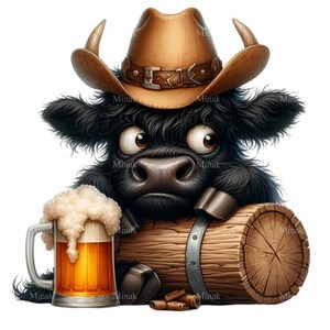 Cowboy Bull Beer Clipart, 15 PNG Bull With Cowboy Hat and Beer Mug, Fun ...
