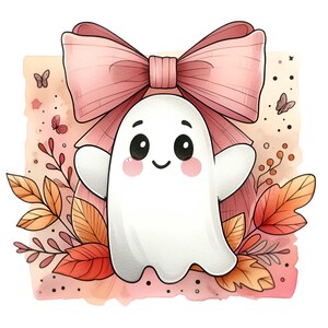 Blushing Ghost With Pink Bow and Beanie PNG, 12 Adorable Fall Halloween ...