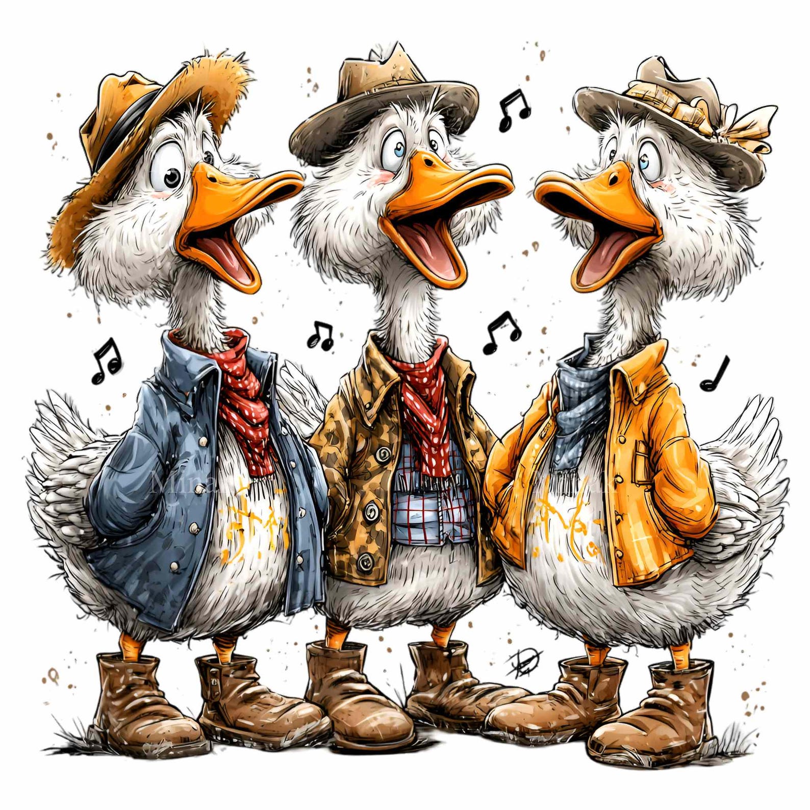 12 PNG Singing Ducks Clipart – Geese PNG Christmas Art – Funny Holiday ...