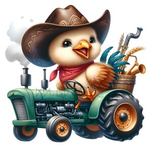 12 Farm Chicken Clipart PNG, Cute Chick With Straw Hat on Red Tractor ...
