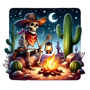 Skeleton Cowboy by Campfire Clipart PNG 12 Spooky Desert Night With ...