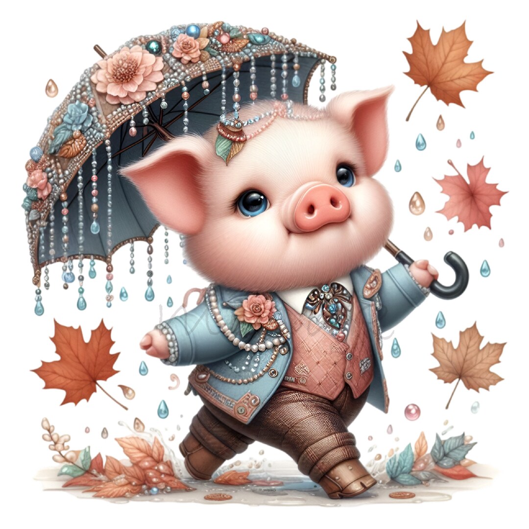 Pig Clip Art, Piglet Umbrella, 10 PNG Fall Rain Clipart, Teacher Shirt ...